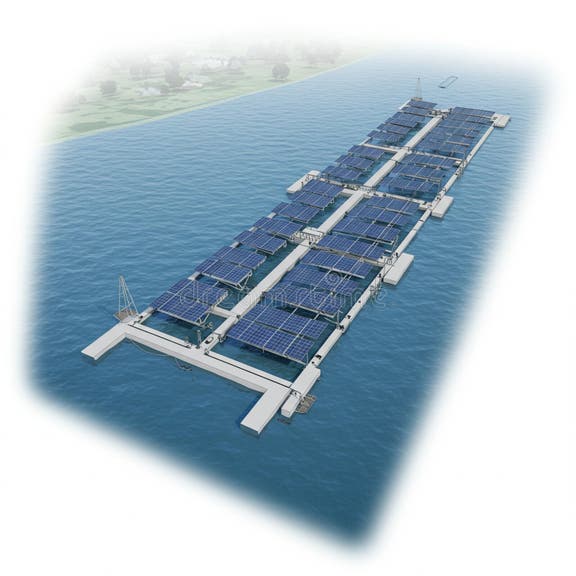 Floating Solar Panel Array on a Body of Water, Featuring Numerous ...