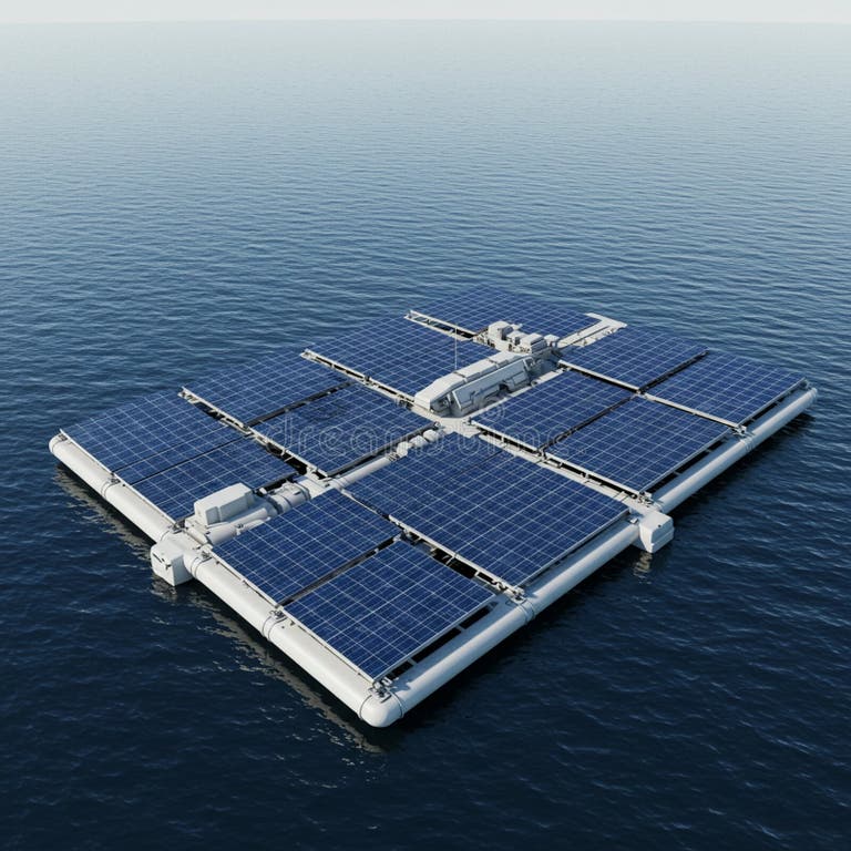 A Floating Solar Panel Array on a Calm Body of Water Consists of ...