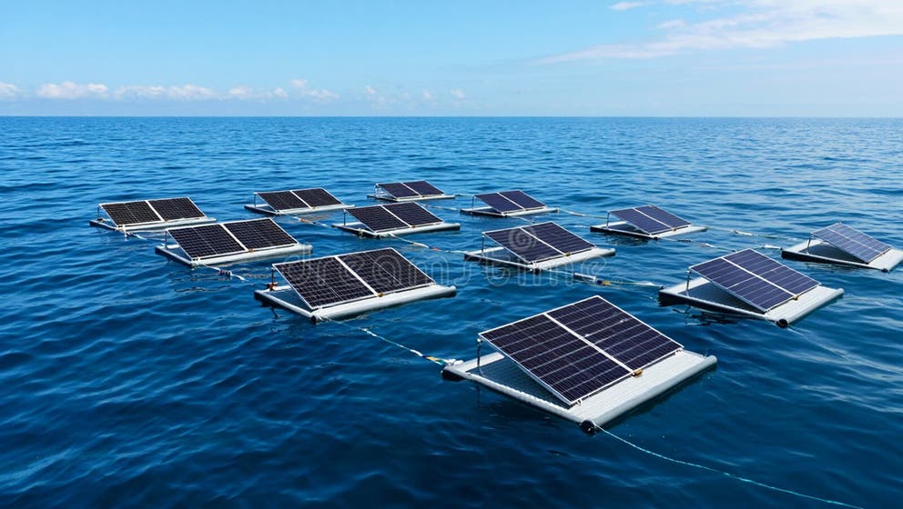 Floating Solar Panel Array Harnessing Renewable Energy on the Ocean ...