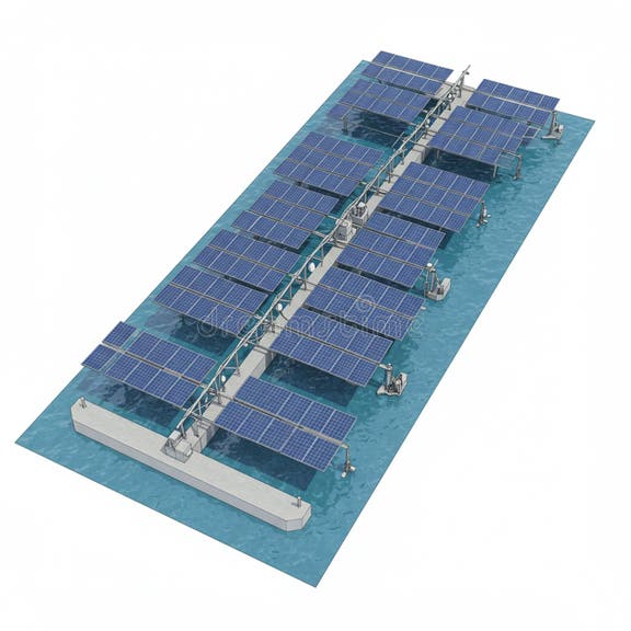 Floating Solar Panel Array on a Water Surface. Rectangular Panels ...