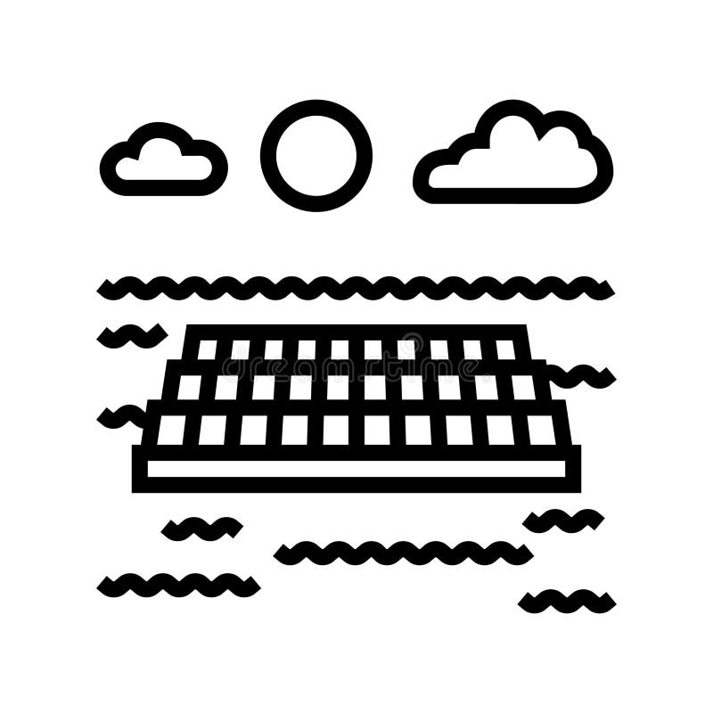 Floating Solar Panel Line Icon Vector Illustration Stock Illustration ...