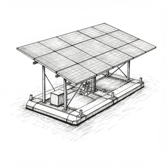Floating Solar Panel Platform with Multiple Arrays Mounted on a Sturdy ...