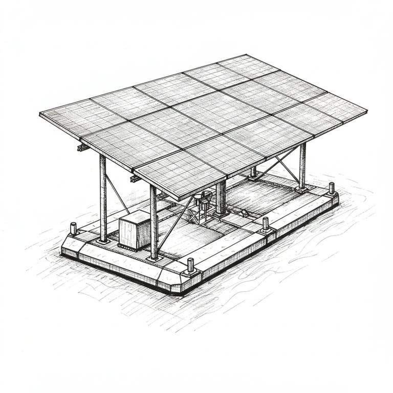 Floating Solar Panel Platform with Multiple Arrays Mounted on a Sturdy Structure. the Stock ...