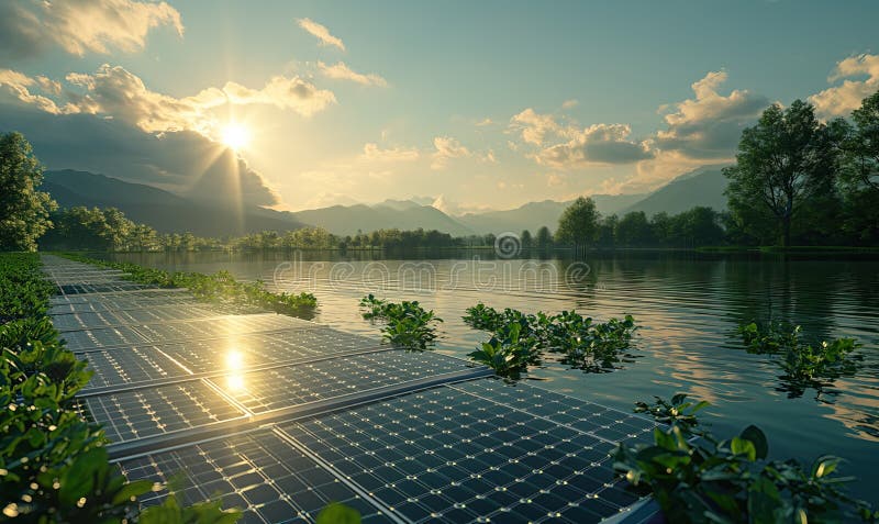 Floating Solar Panel System on a Lake. Stock Image - Image of supply ...