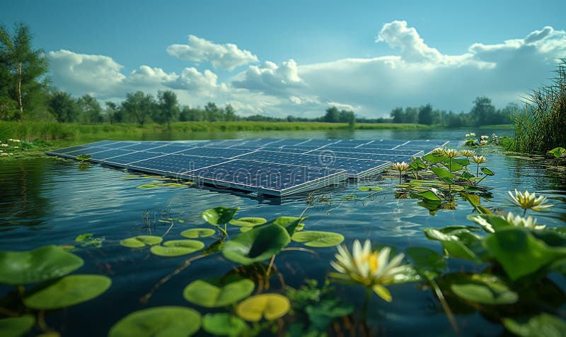 Floating Solar Panel System on a Lake. Stock Photo - Image of solar ...