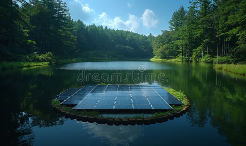 Floating Solar Panel System on a Lake. Stock Image - Image of energy ...