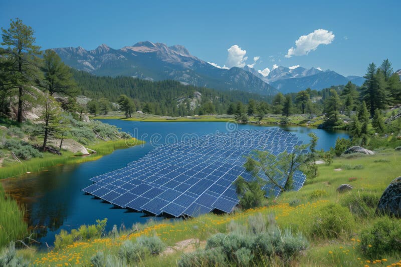 Floating Solar Panels Harnessing Renewable Energy on a Serene Mountain ...