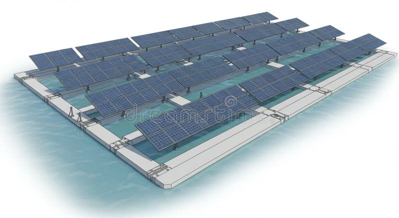 Floating Solar Panels Mounted on a Platform Over Water. the Panels are ...
