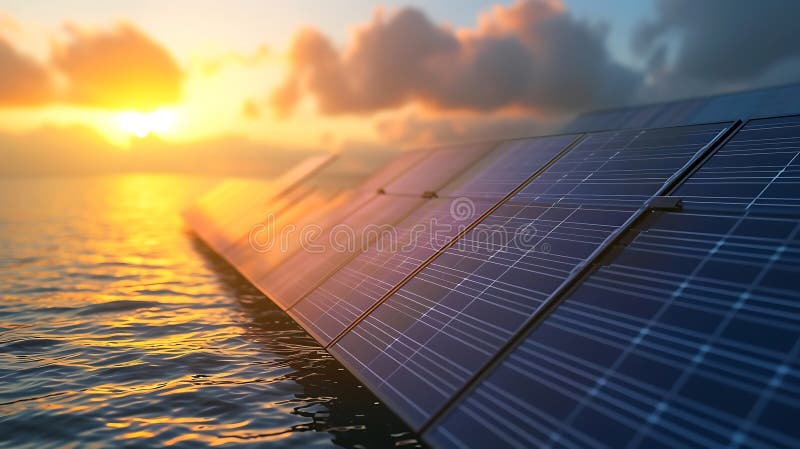 Floating Solar Panels in the Ocean. Generative AI Stock Illustration ...