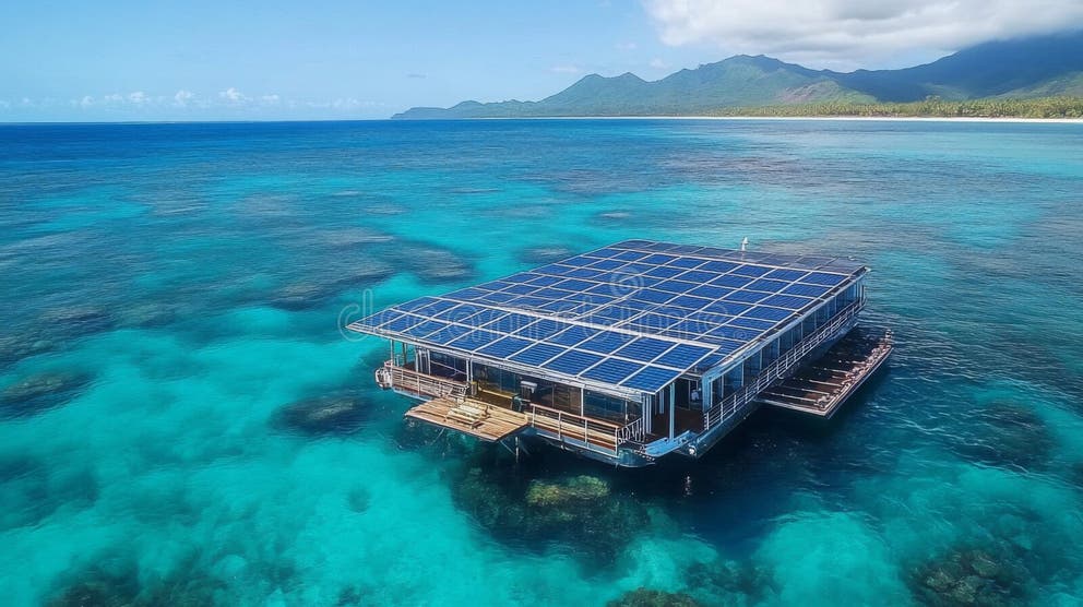 Floating Solar Platform Over Vibrant Coral Reef Stock Illustration ...
