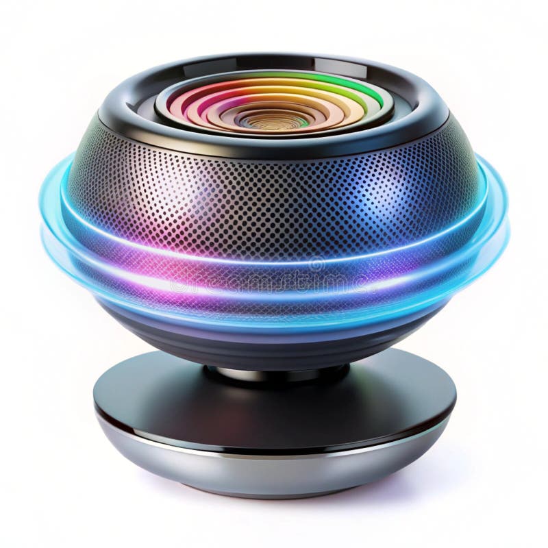 Floating Speaker with Rotating Sound Waves Stock Illustration ...