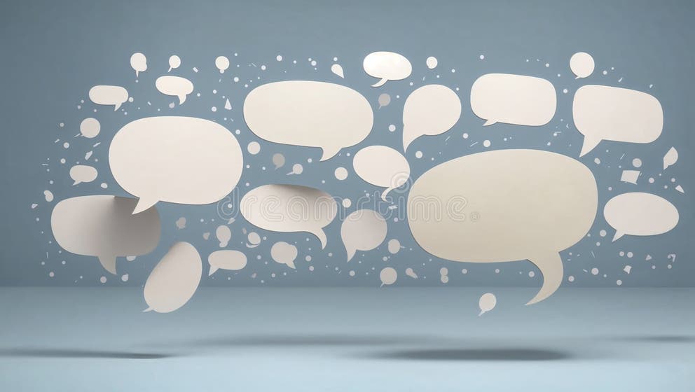 Floating Speech Bubbles on Blue Background: Concept of Communication ...