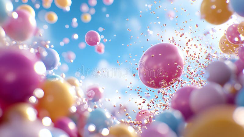 Floating Spheres Abstract Background with Pastel Colors and Sparkling ...