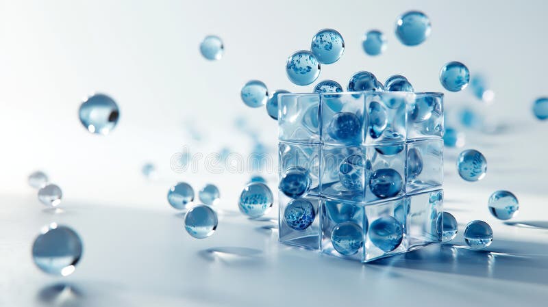 Floating Spheres with Cube Structure Stock Photo - Image of reflection ...