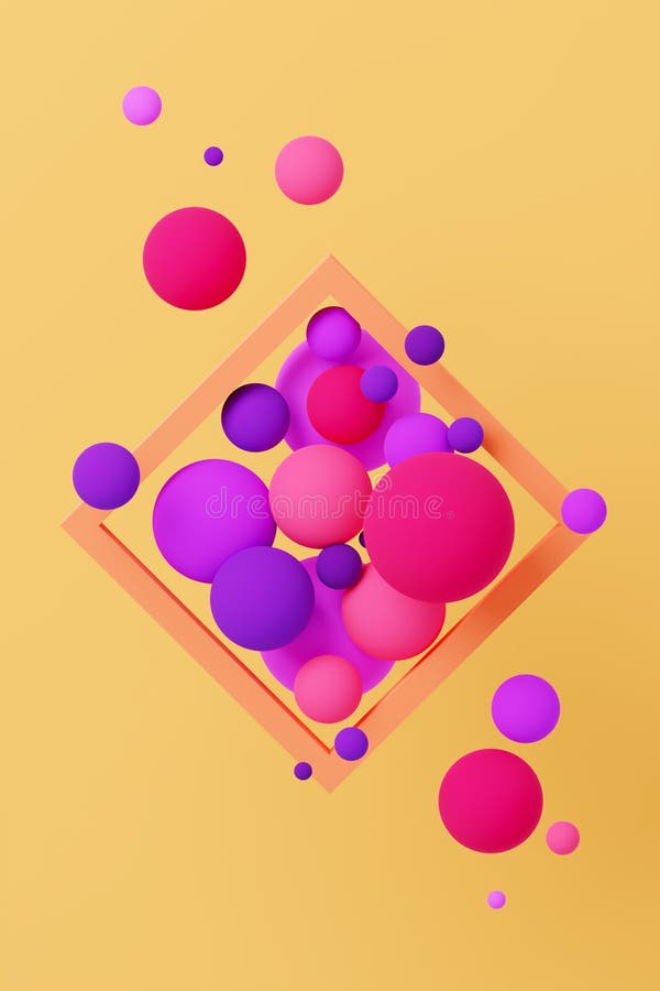 Floating Spheres Inside a Square Frame. 3D Illustration. Stock ...