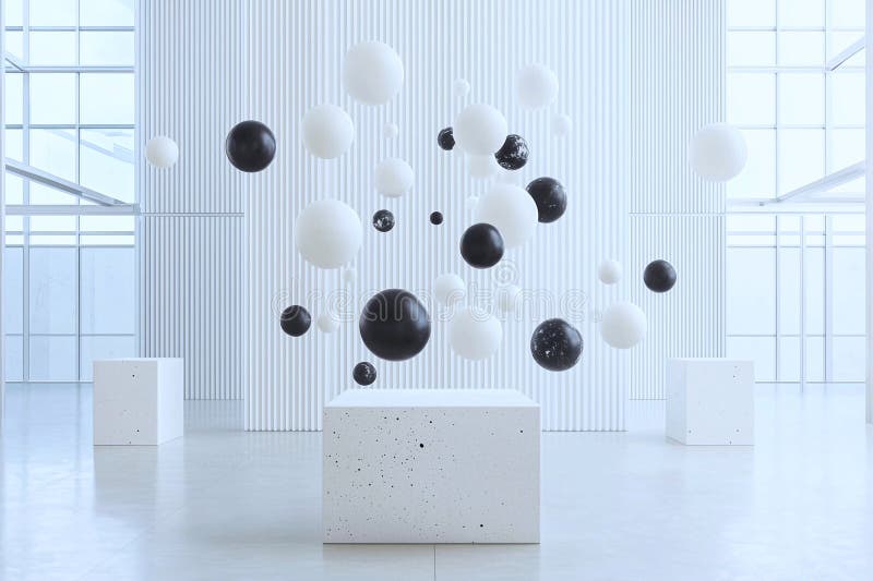 Floating Spheres and Lines in Modern Art, Showcasing Balance, Soft ...