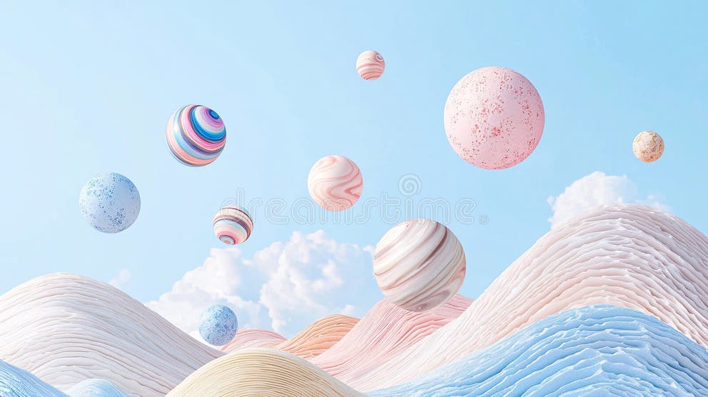Floating Spheres and Polygons with Gradient Textures Create a Vibrant ...