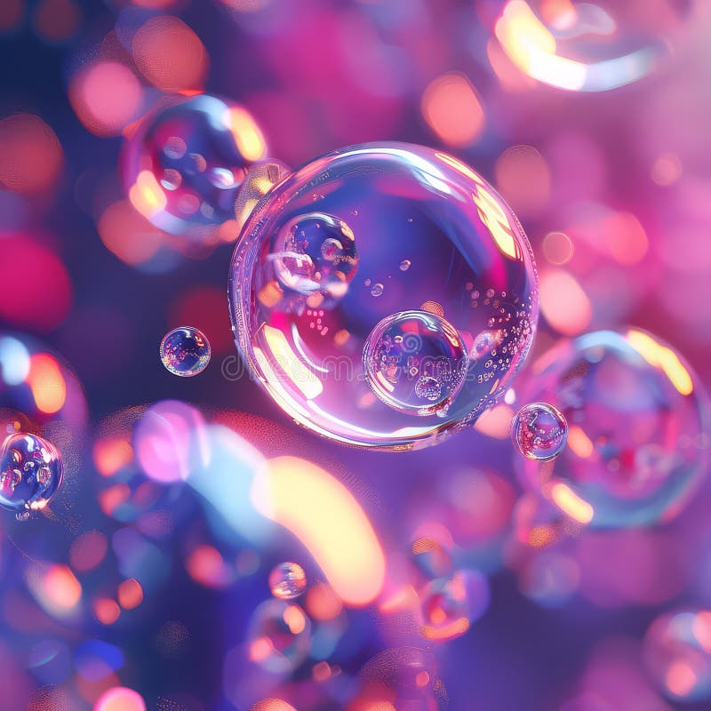 Floating Spheres on Purple, Reflecting Colorful Light Stock ...