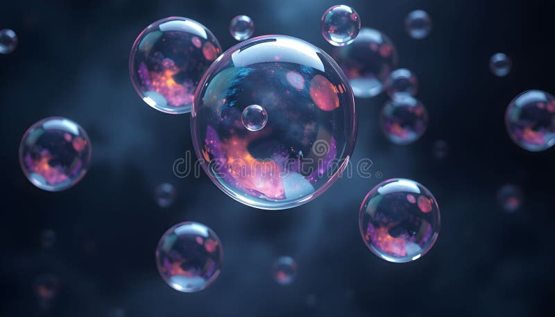 Floating Spheres Reflecting a Cosmic Nebula Stock Illustration ...