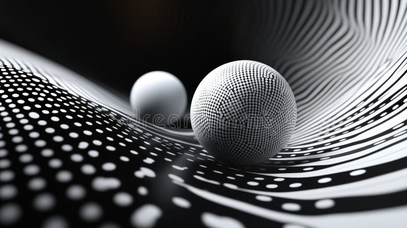 Floating Spheres in a Surreal Black and White Digital Landscape Stock ...