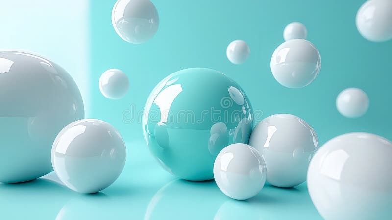 Floating Spheres, Teal Backdrop, Abstract Design, Website Banner Stock ...