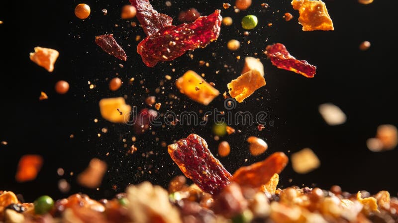 Floating Spices and Herbs Against Dark Background Stock Illustration ...