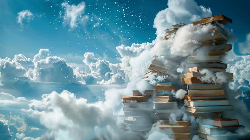 Floating Stack of Books in the Sky Stock Image - Image of aerial ...