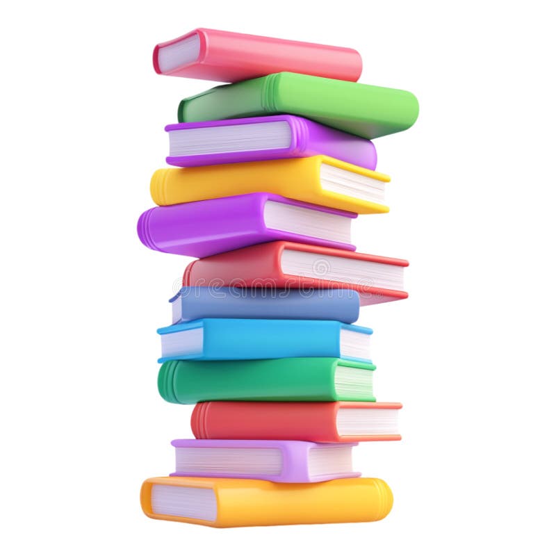 Floating Stack of Colored Books Against Transparent Background for Educational Materials or ...