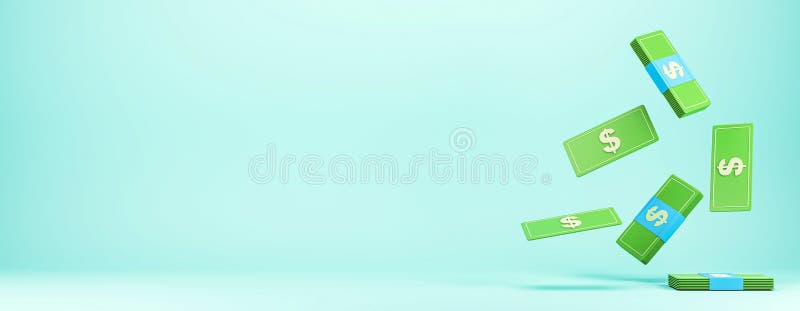 Floating Stacks of Dollar Bills on a Light Green Background, Concept of ...