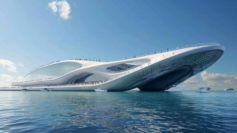 A Floating Stadium Shaped Like a Colossal Wave Evoking the Imagery of ...