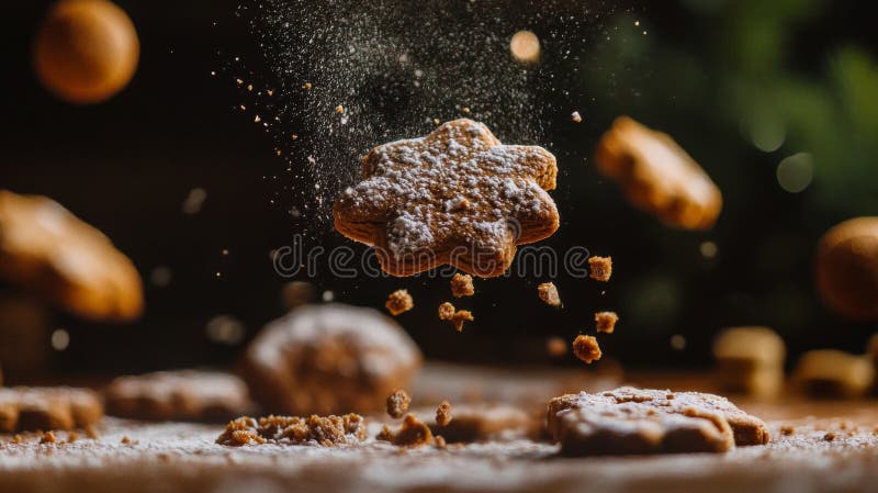 Floating Star Cookie with Sugar Dust and Crumbs Stock Illustration ...