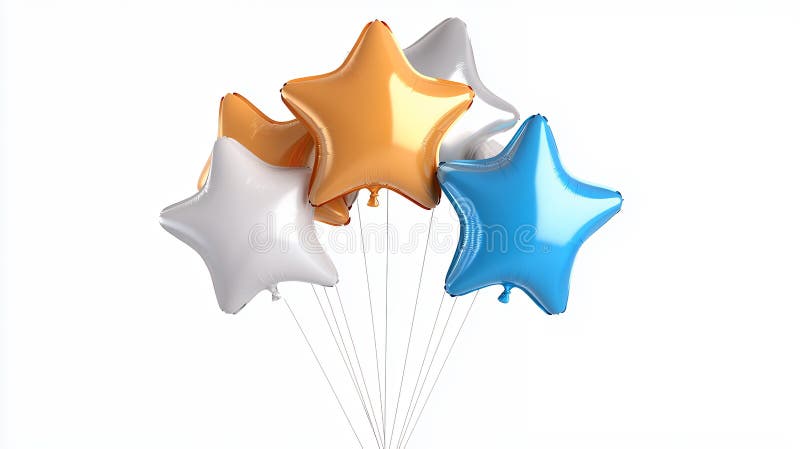 Floating Star Shaped Balloons in Gold, Silver, White, and Blue Stock ...