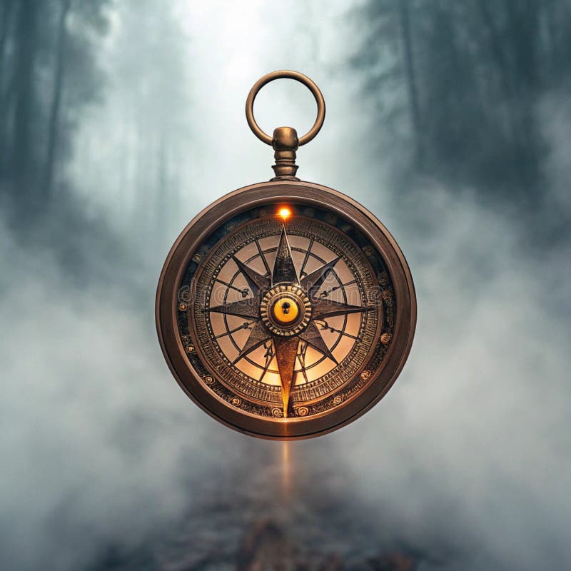 A Floating Steampunk Compass with Spinning Gears and a Glowing Core ...