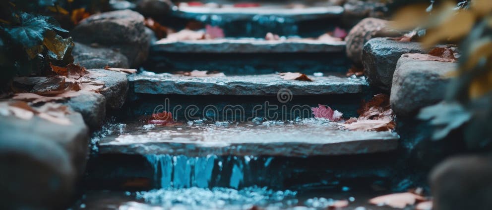 Floating Steps Create a Tranquil Pathway beside a Cascading Stream in ...