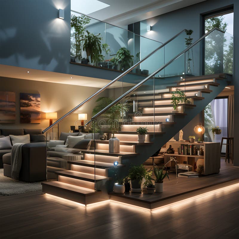Floating Steps with LED Strip Lights Underneath Each Stair . Ai ...