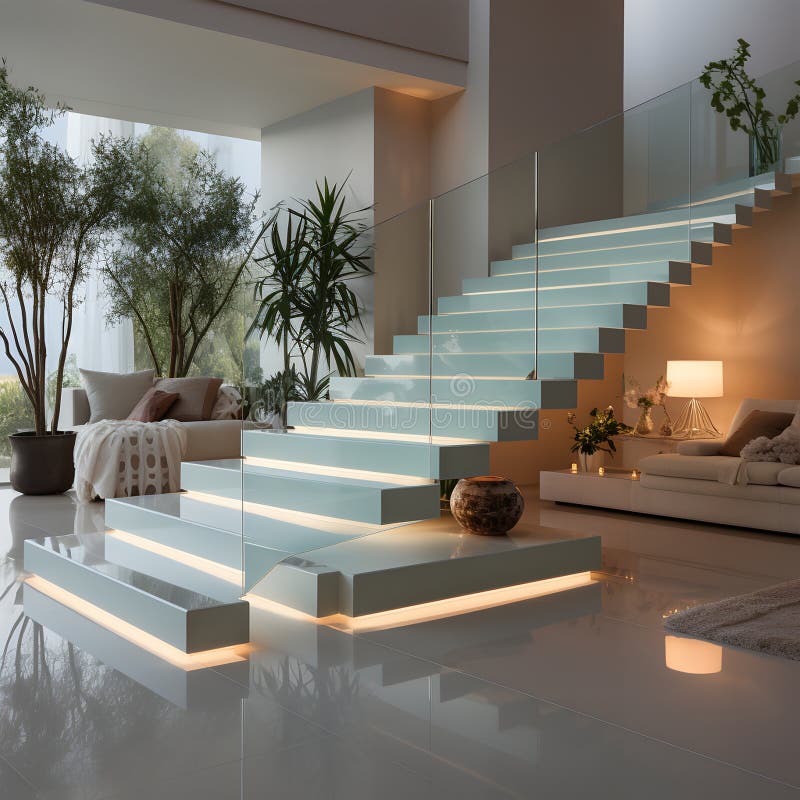 Floating Steps with LED Strip Lights Underneath Each Stair . Ai ...