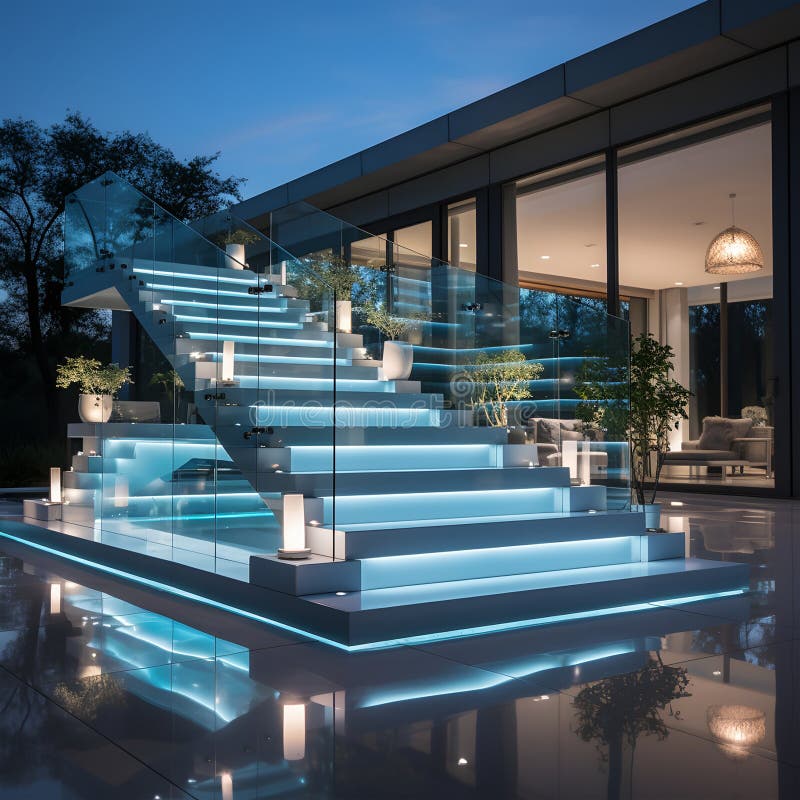Floating Steps with LED Strip Lights Underneath Each Stair . Ai ...