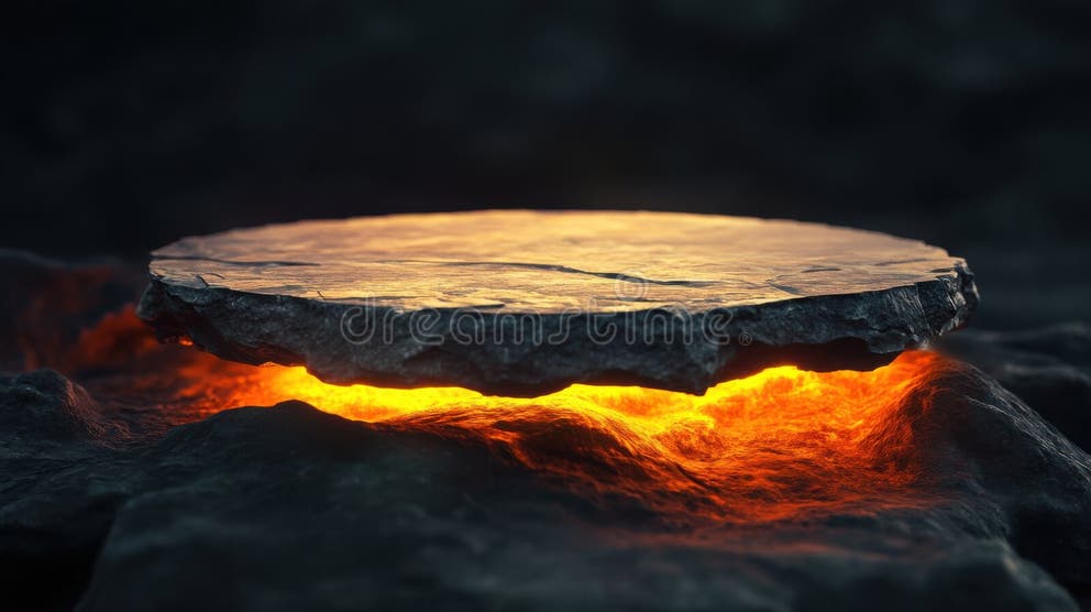 Floating Stone Above Glowing Lava Surface with Eerie Light Emitting ...