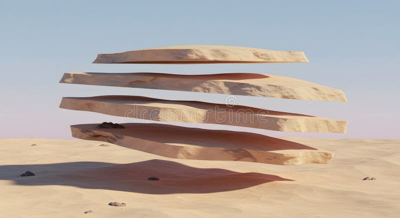 Floating Stone Layers in a Desert Landscape: a Surreal Minimalist 3D ...