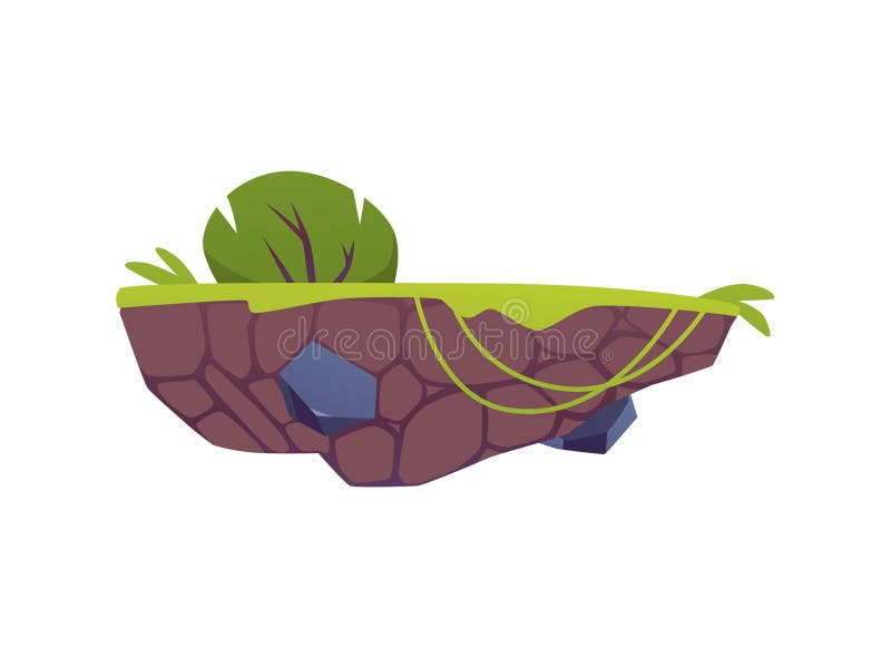 Floating Stone Platform with Green Grass and Trees for Game Design ...