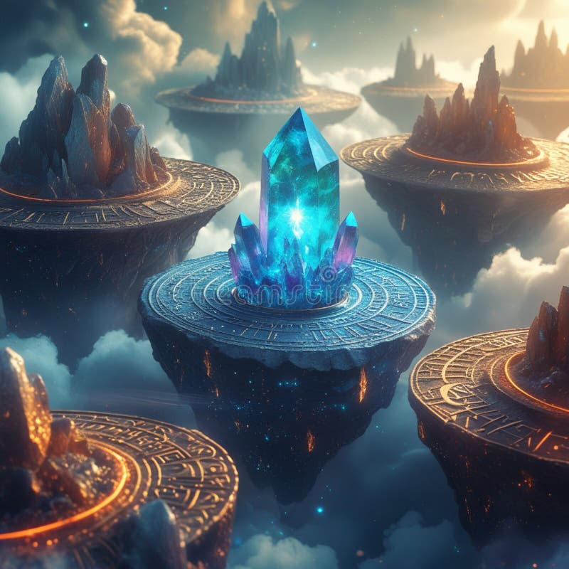 Floating Stone Platforms Hover Amidst a Sea of Clouds Stock ...