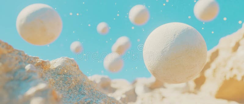 Floating Stone Spheres Surrounded by Glitter Dust and Earthy Tones in a ...