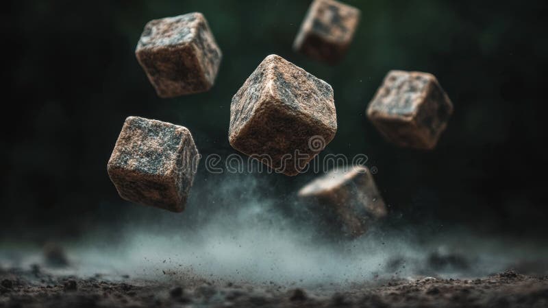 Floating Stones in Mid-air with Dusty Impact on Ground Stock ...