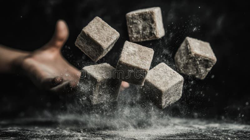 Floating Sugar Cubes in Motion Against Dark Background Stock ...