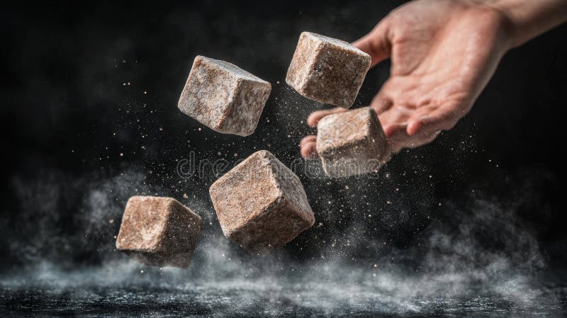 Floating Sugar Cubes with Outstretched Hand in Dramatic Powdery Burst ...