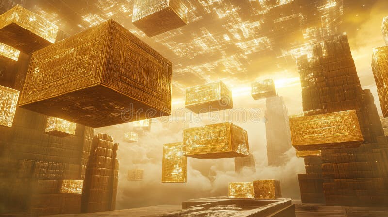 Floating Sumerian AI Library Filled with Sentient Knowledge and Golden ...