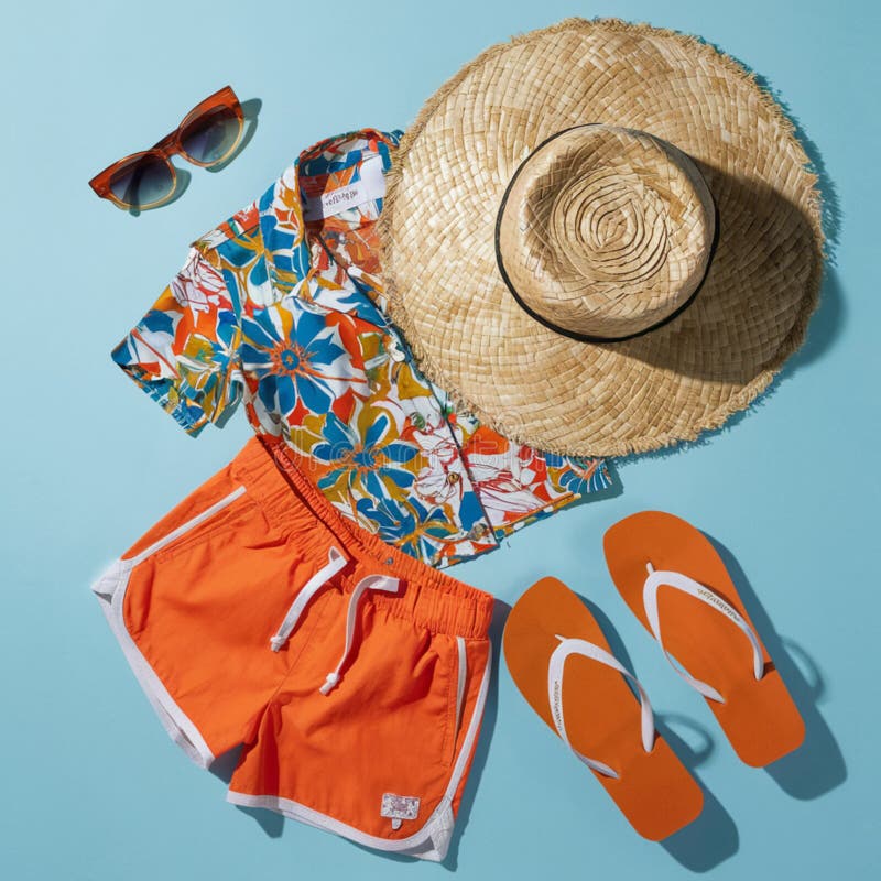 Floating Summer Essentials Against Light Blue Background, Evoking ...