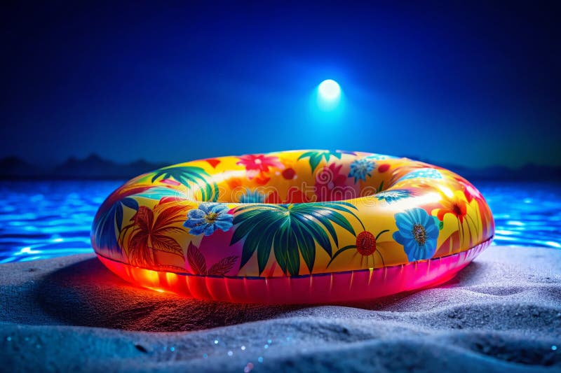 Floating Summer Fun Closeup Inflatable Pool Float on a Vibrant Blue ...