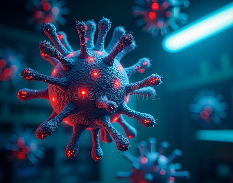 Floating Superbug in Sterile Lab. 3D-rendered Antibiotic-resistant ...