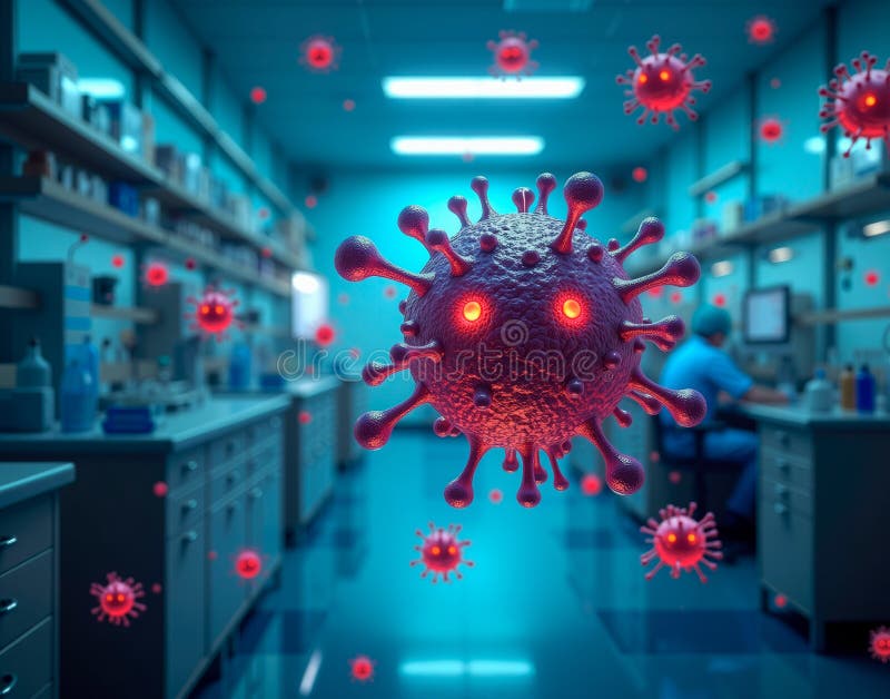 Floating Superbug in Sterile Lab. 3D-rendered Antibiotic-resistant ...